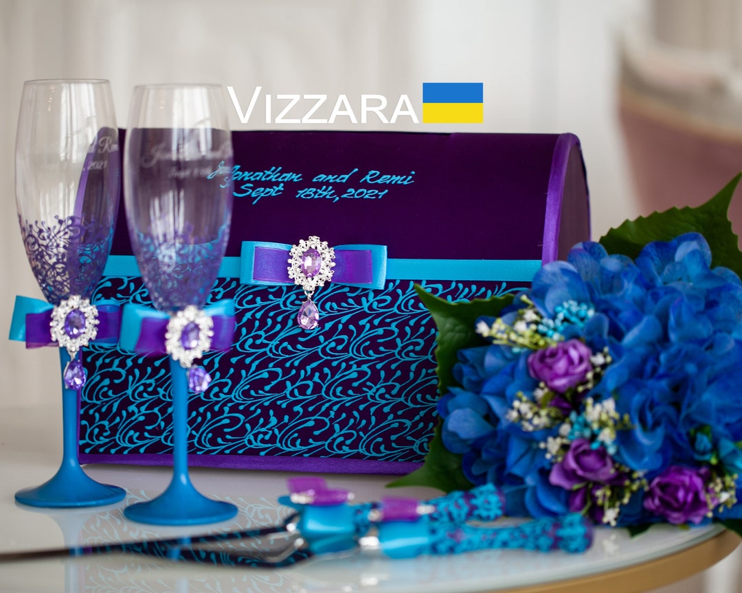 Wedding Card Box Purple and Turquoise Weddings Personalized Card Box ...