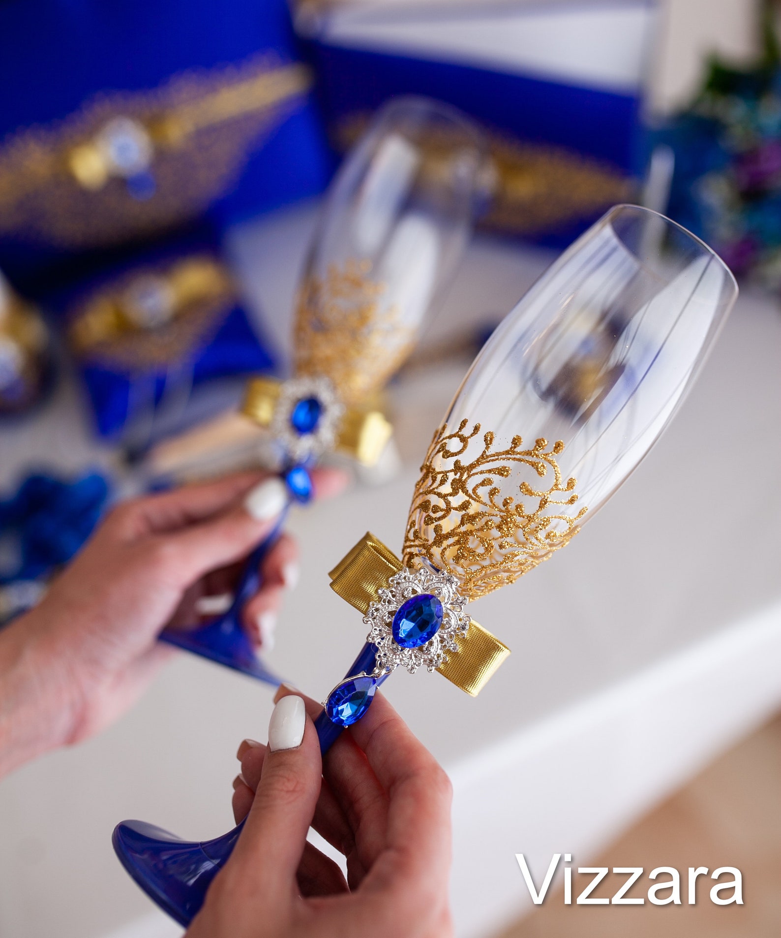 Wedding Guest Book Royal Blue and Gold Wedding Personalized - Etsy