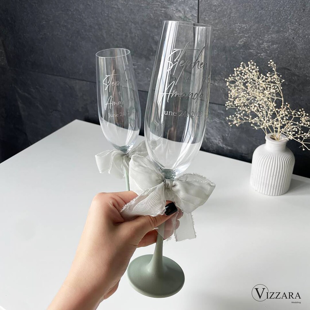 Anniversary Glasses Set of 2 Sage Green Wedding, Personalized, Wedding ...