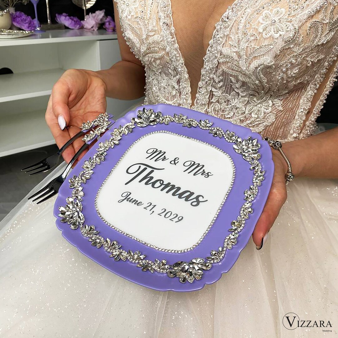 Cake Plate and 2 Forks Lavender Wedding, Personalized, Wedding Plate ...