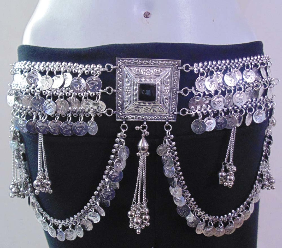 Tribal Fusion Bellydance Belt , Hip Scarf Waist Jewelry Kuchi Belt ...