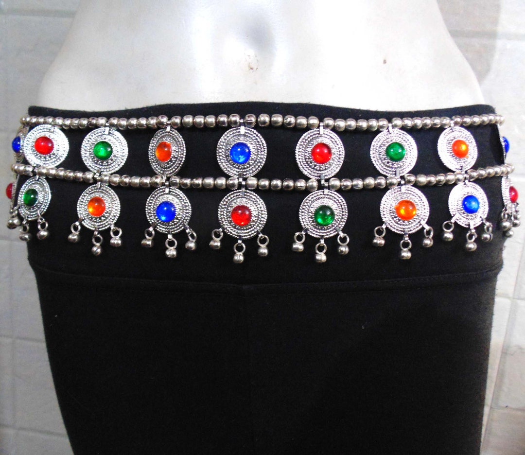 Tribal Fusion Bellydance Belt , Hip Scarf Waist Jewelry Kuchi Belt ...