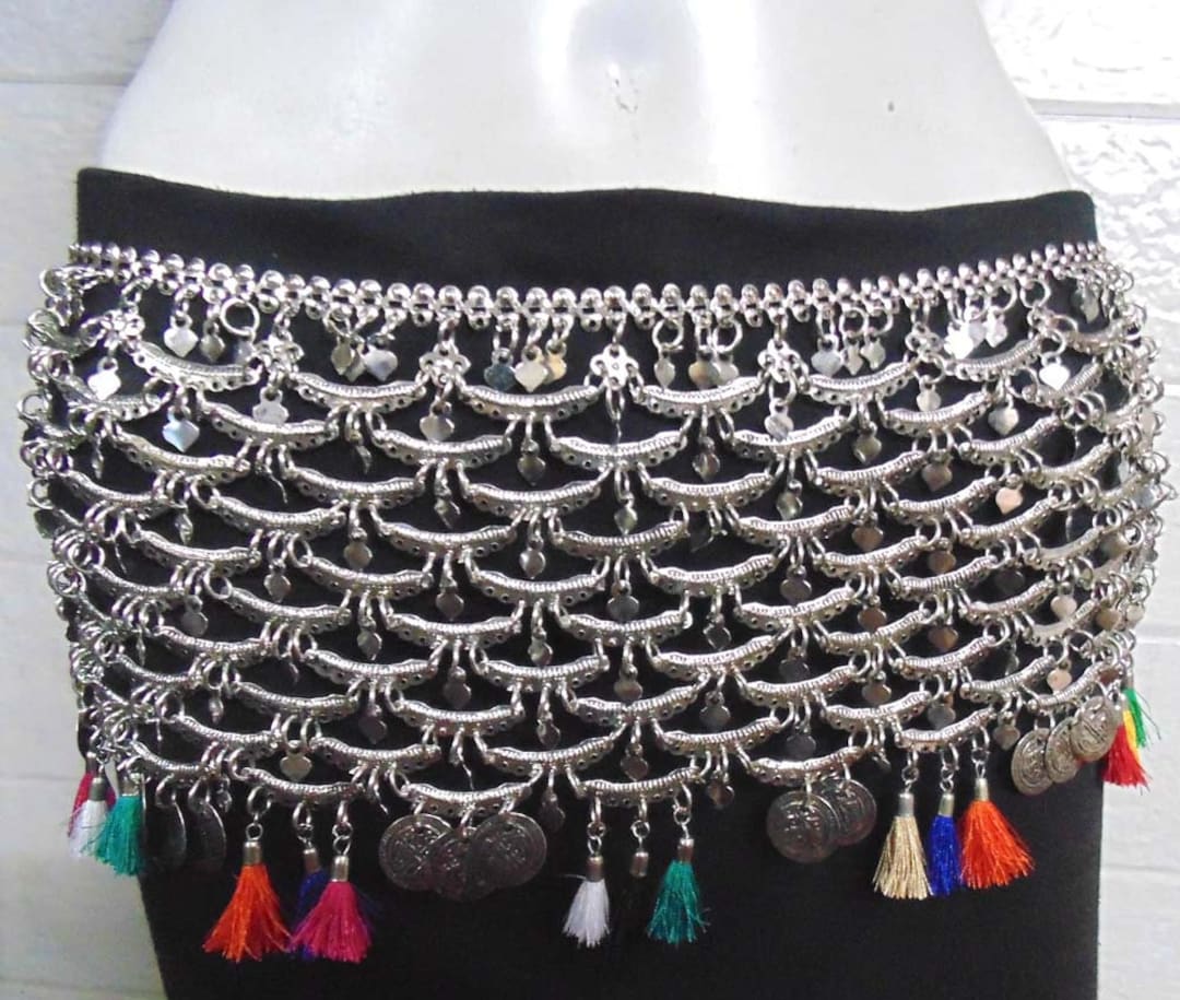 Tribal Fusion Bellydance Belt , Hip Scarf Waist Jewelry Kuchi Belt ...