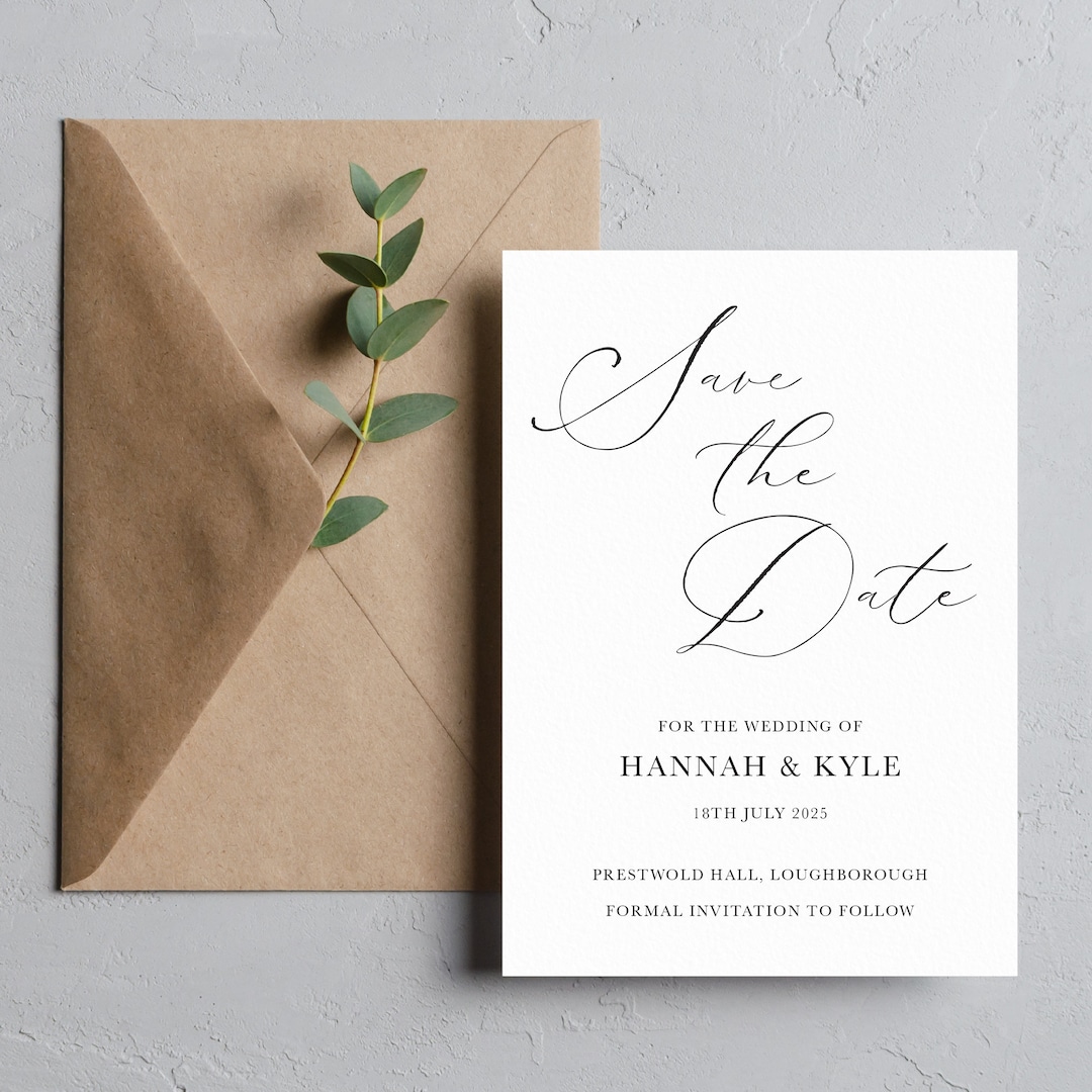 Save the Date Card and Envelope, Luxury Save the Dates, Calligraphy ...