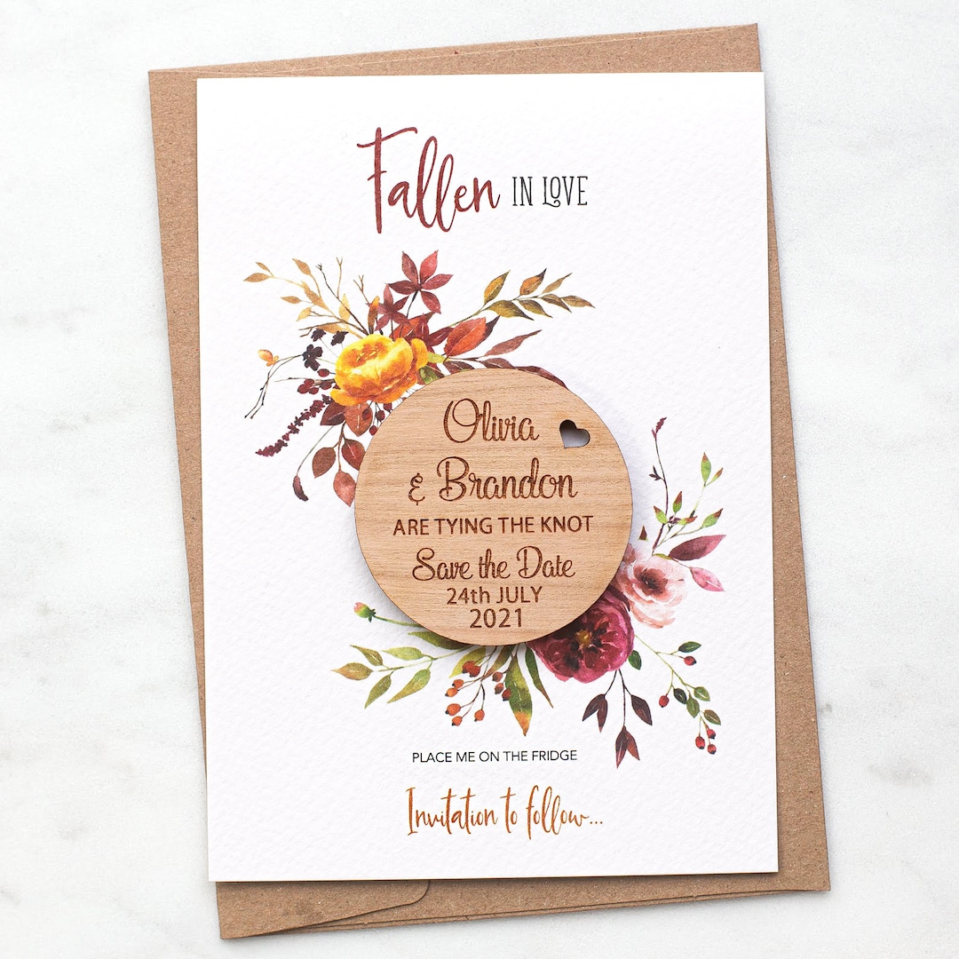 Rustic Save the Date Magnet With Cards, Autumn Fall Wedding Round Save ...