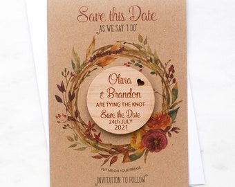 Rustic Save the Date Magnet With Cards Autumn Fall Wedding | Etsy UK