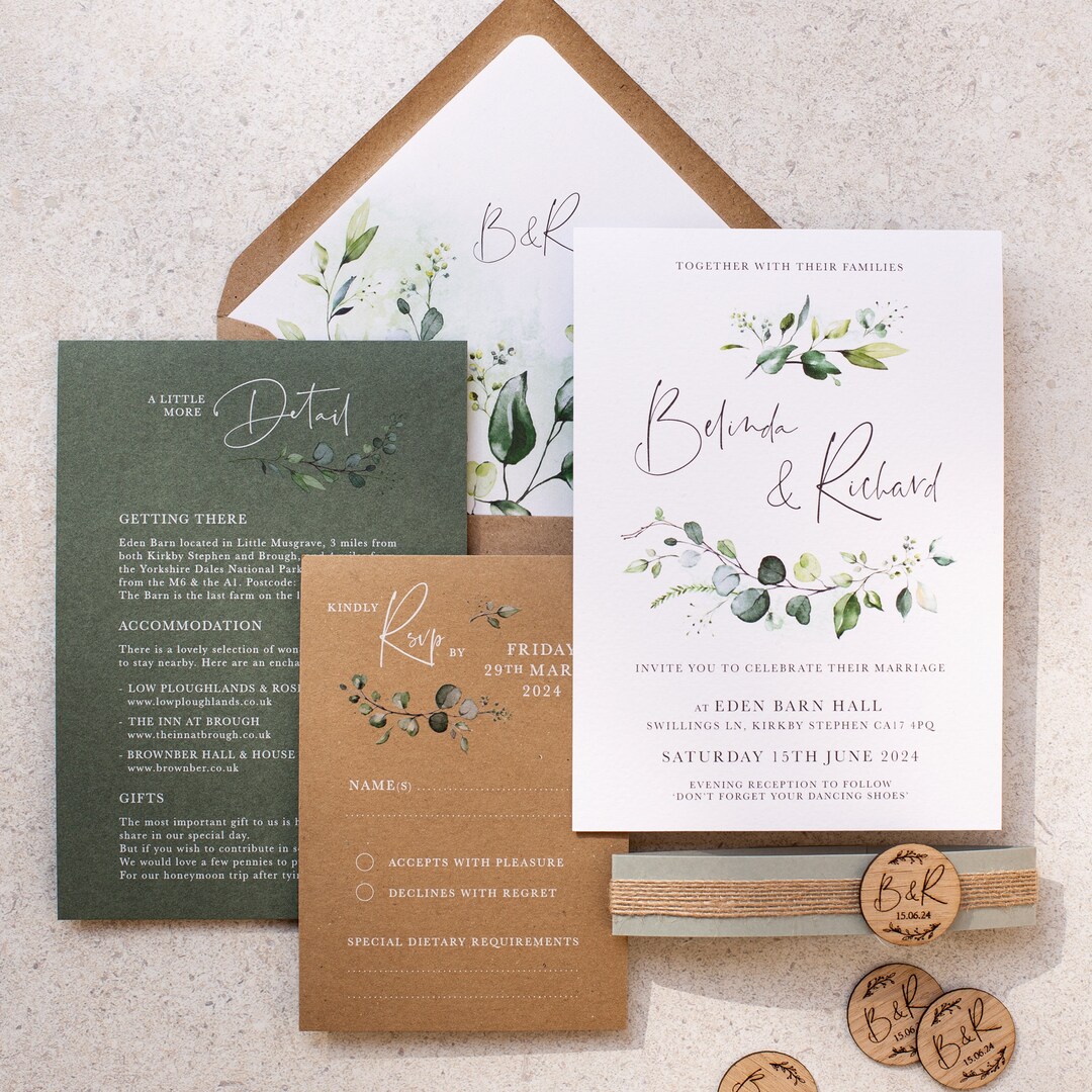Evergreen Wedding Invitation Sample Pack, Botanical Wedding Invite ...