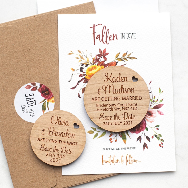 Save the Date Round Magnet With Cards Autumn Fall Wedding - Etsy
