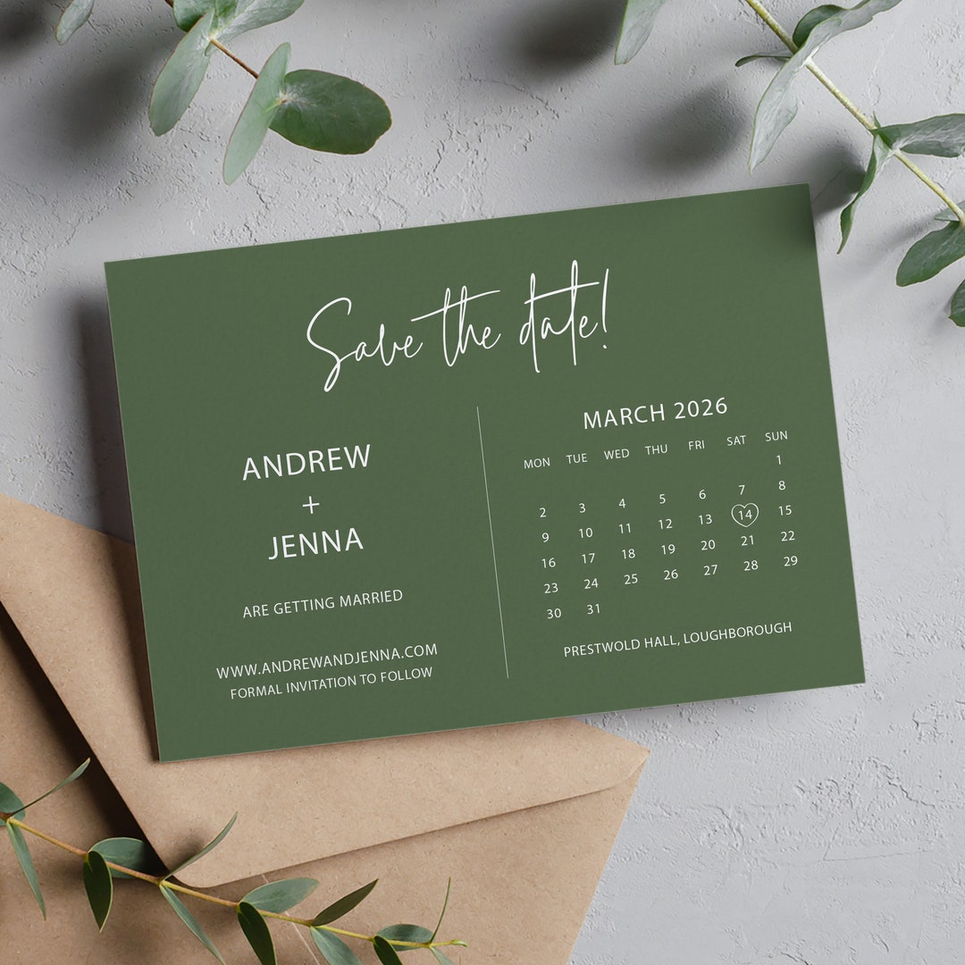 Calendar Save the Date Cards, Green Wedding Save the Dates, Save Our ...
