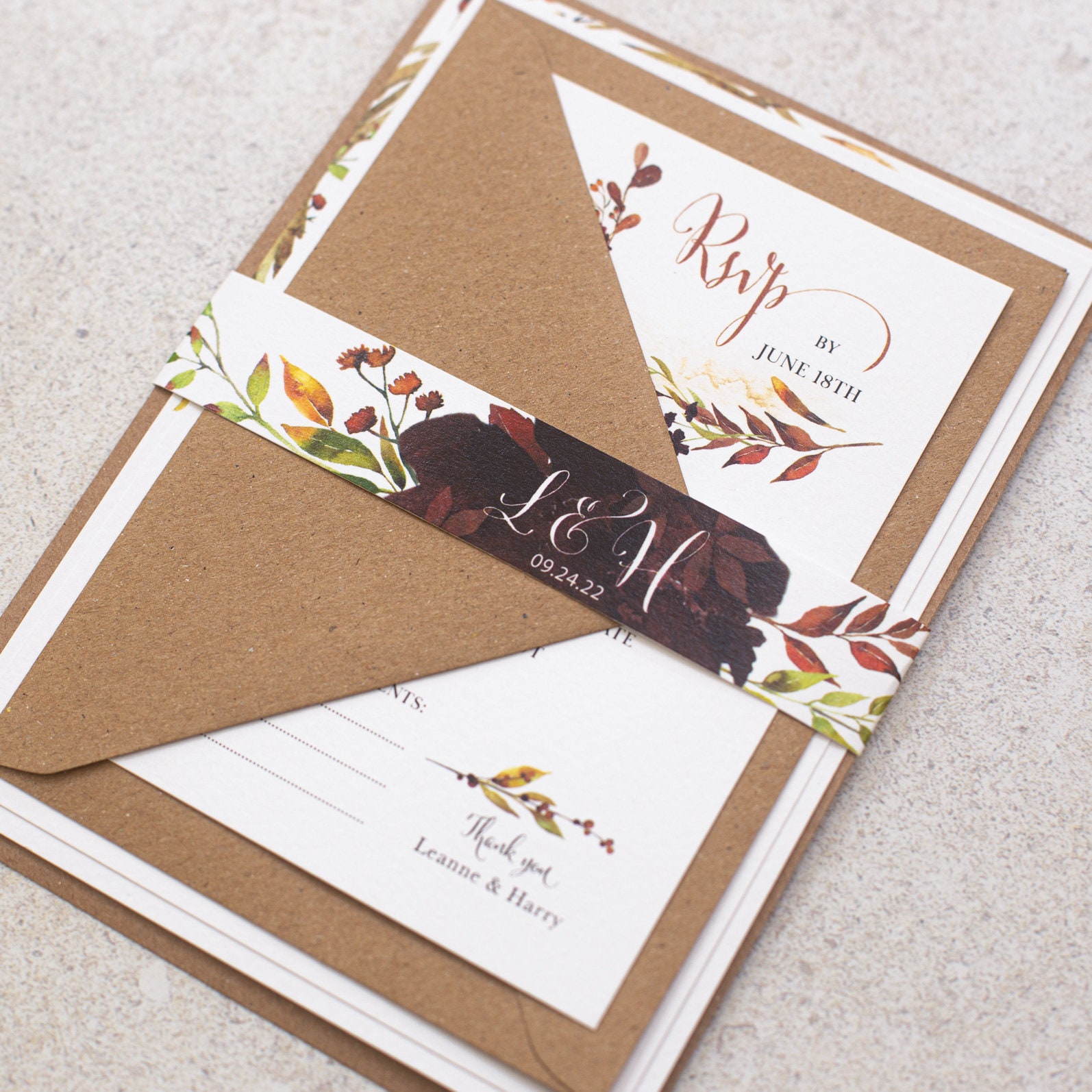 Fall Wreath Wedding Invitation Sample Pack, Romantic Fall Wedding ...