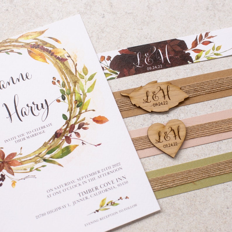 Fall Wreath Wedding Invitation Sample Pack, Romantic Fall Wedding ...
