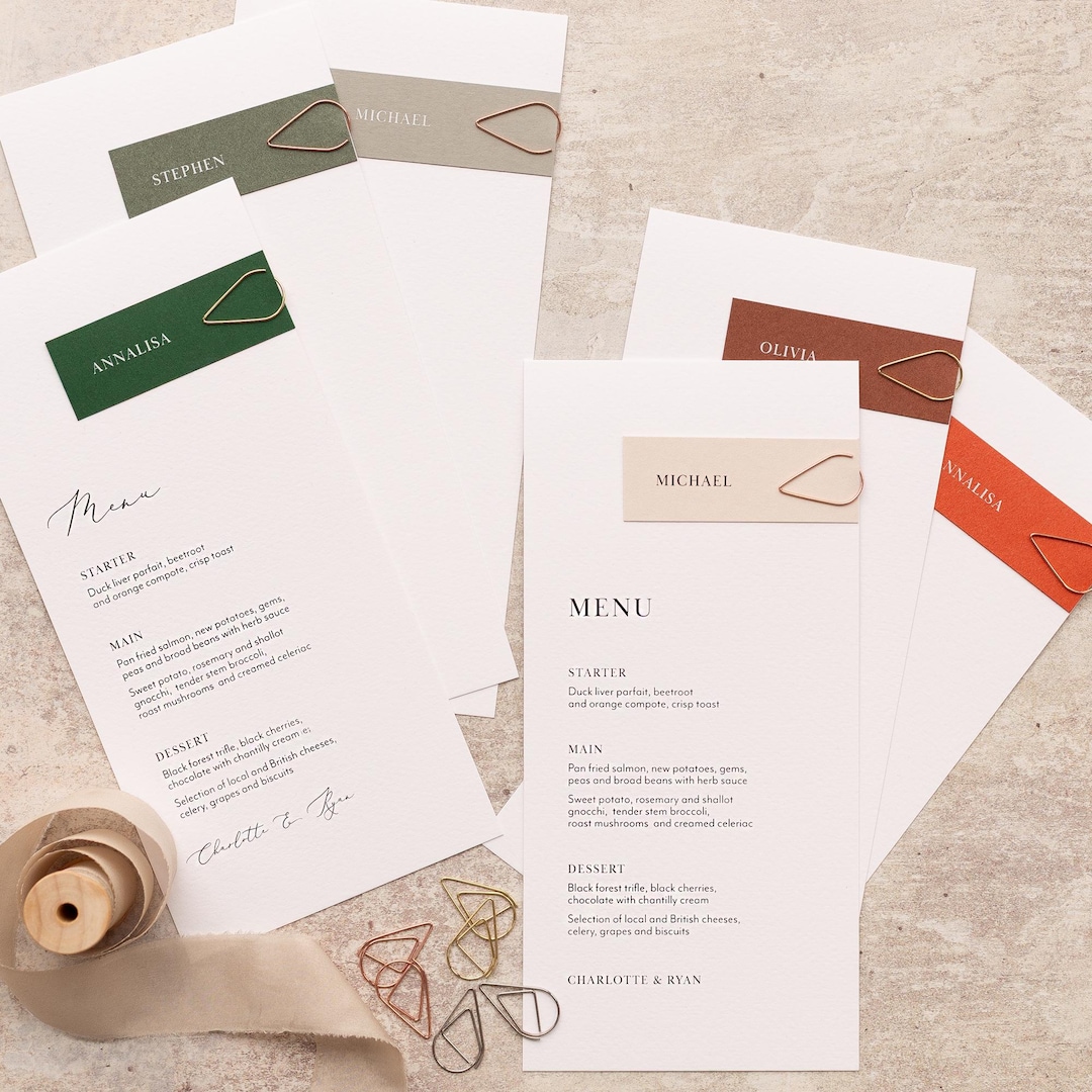 Menu Cards With Name Tags, Wedding Place Card Tags, Menu With Place ...