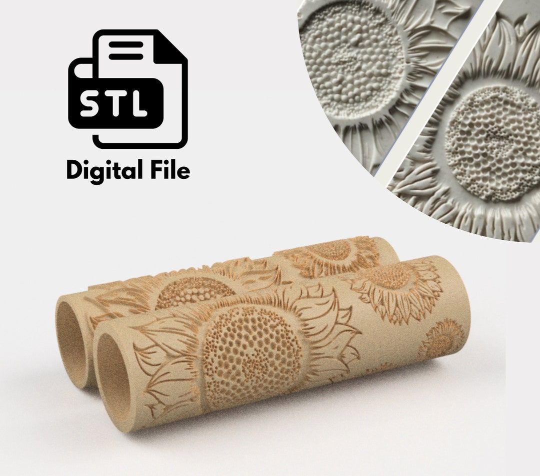 Sunflowers Texture Roller, 2 Textures, 2 Digital STL Files, 3D Printing ...