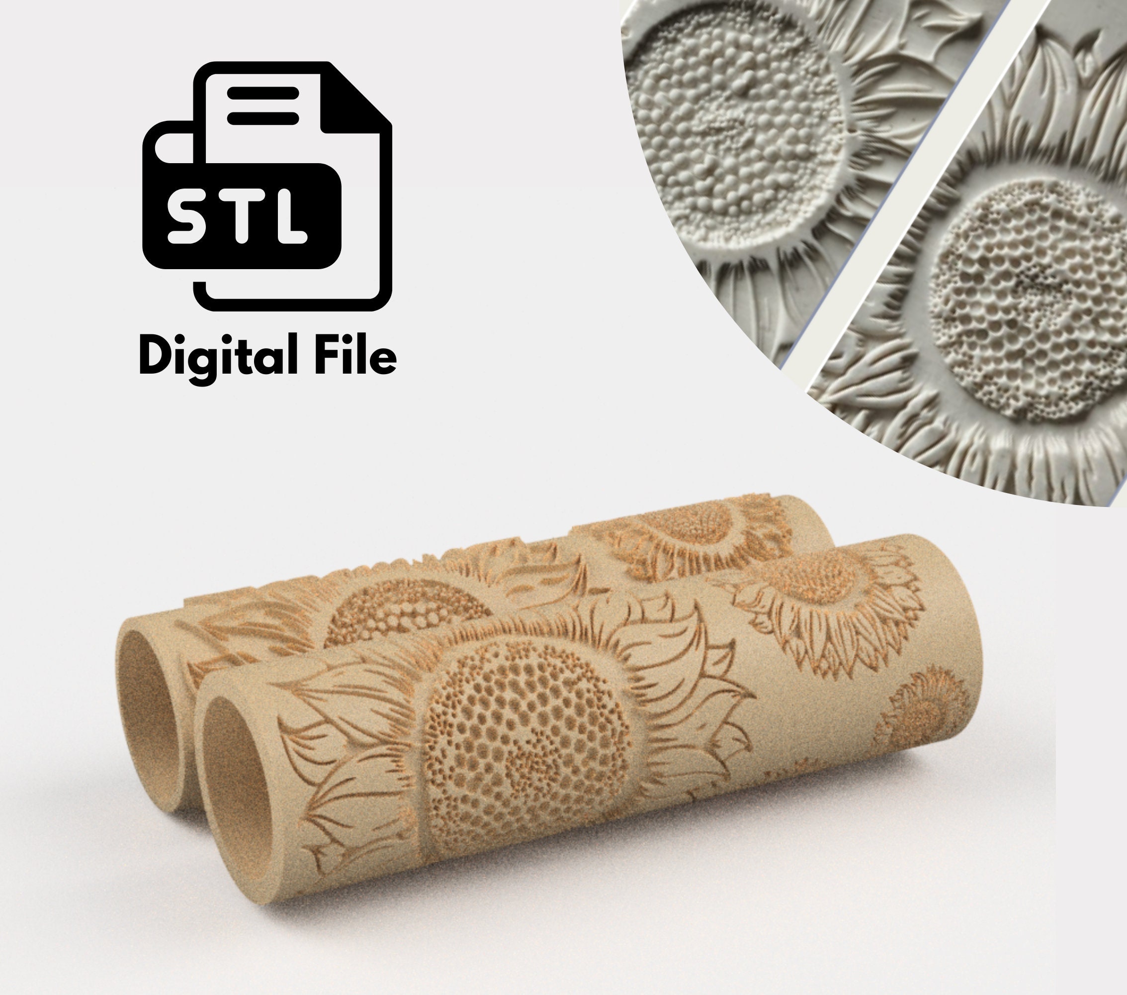 Sunflowers Texture Roller, 2 Textures, 2 Digital STL Files, 3D Printing ...