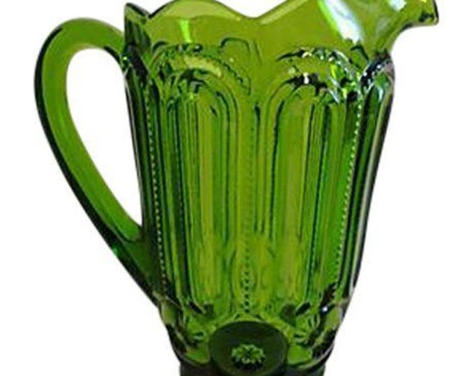 Vintage Forest Green Depression Glass Pitcher - Etsy