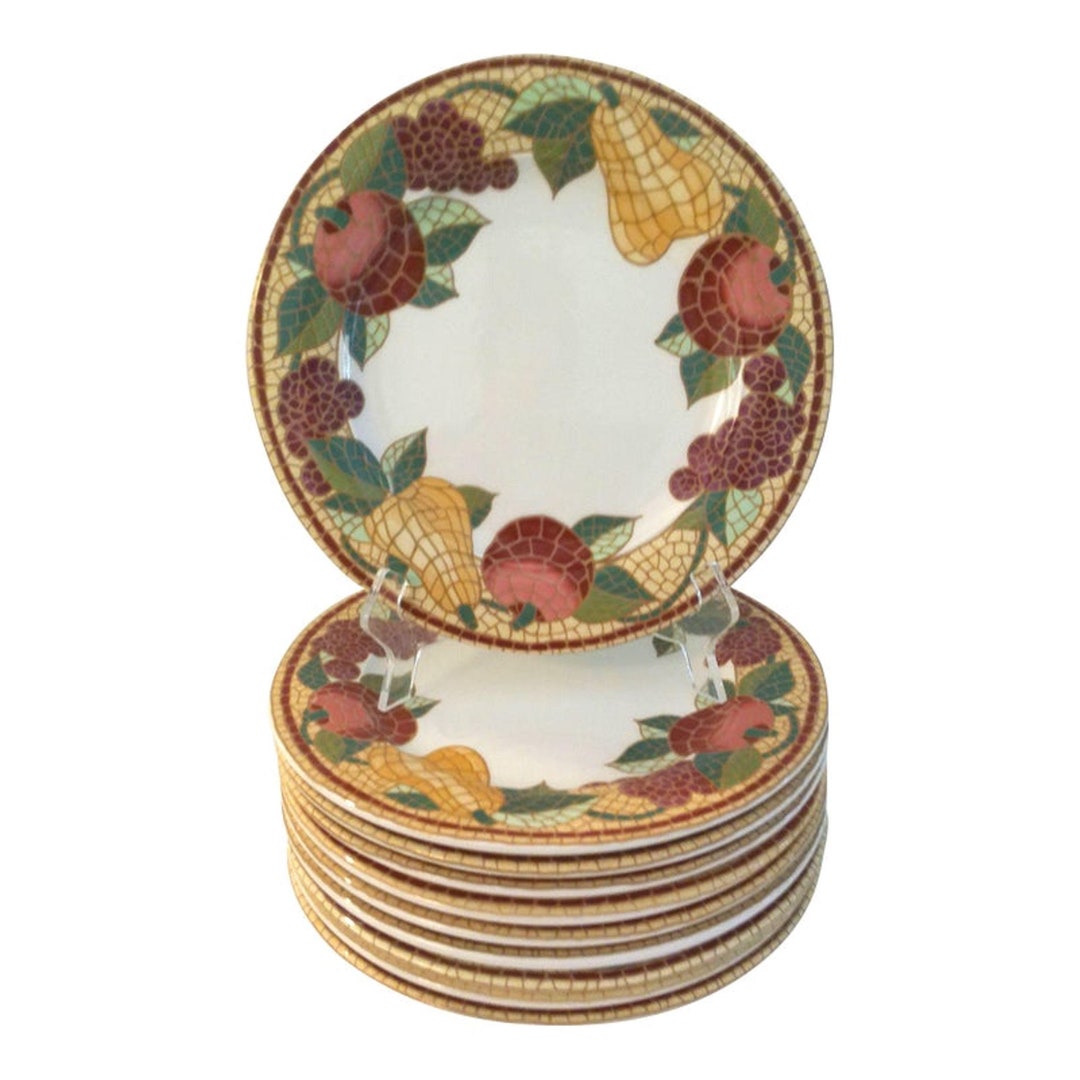 Vintage Mosaic Fruit Dinner Plates, Set of 8 - Etsy