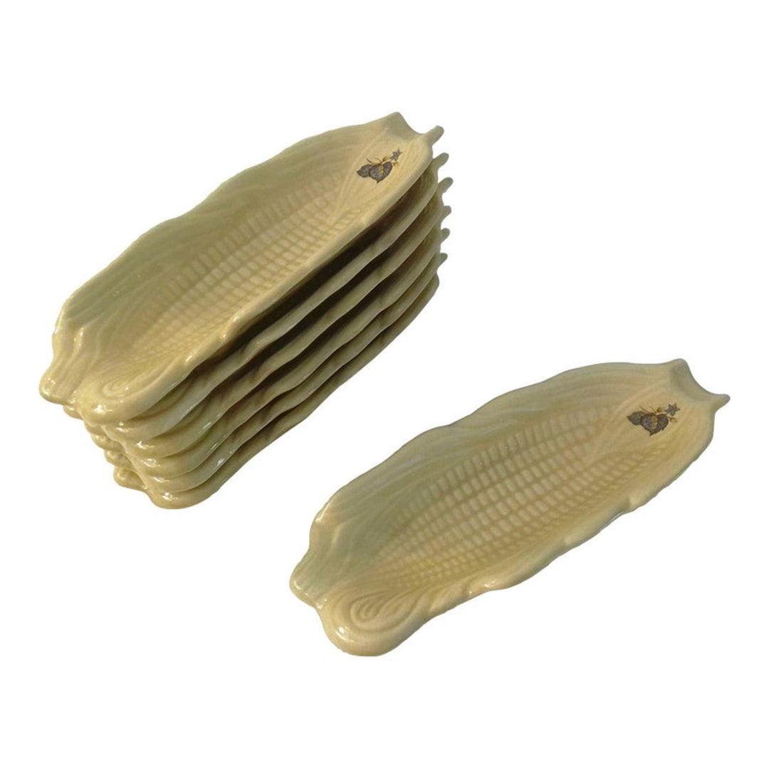1980s Blue Leaf Ceramic Corn Cob Plates, S/7 - Etsy