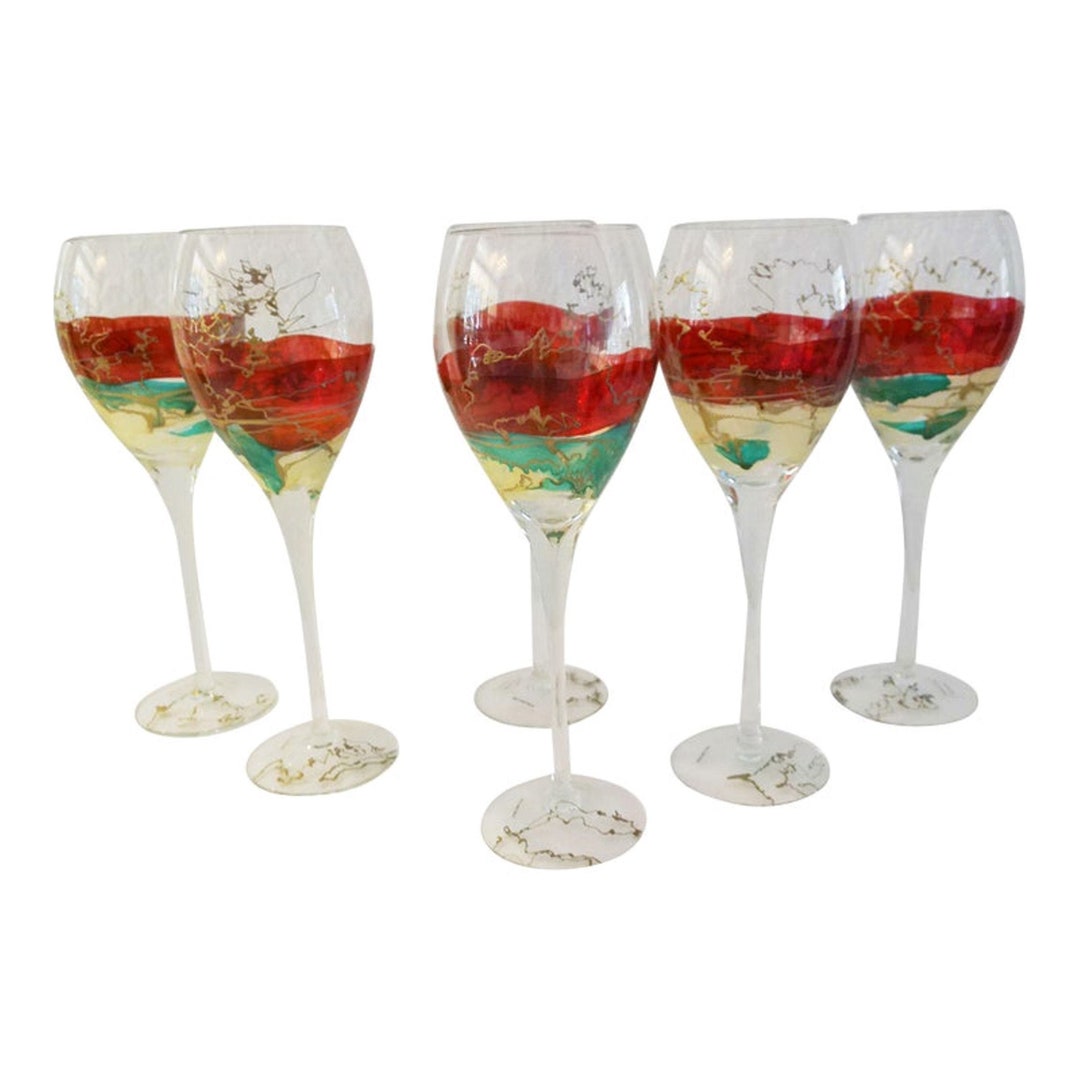 Vintage Romanian Hand-blown Art Glass Wine Glasses, Set of 6 - Etsy