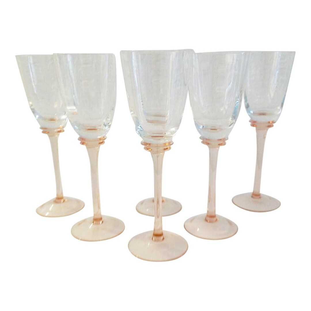 Mid-century Pink Stemmed Crystal Glasses, Set of 6 - Etsy