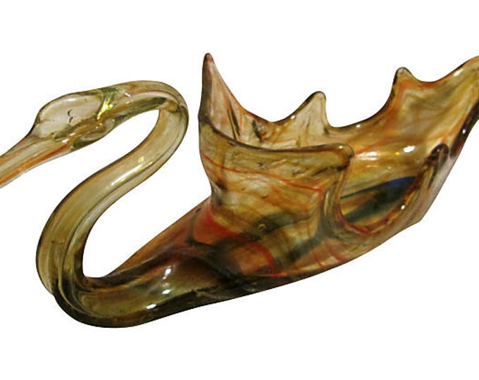 Gold & Blue Swirl Glass Swan Bowl - Etsy