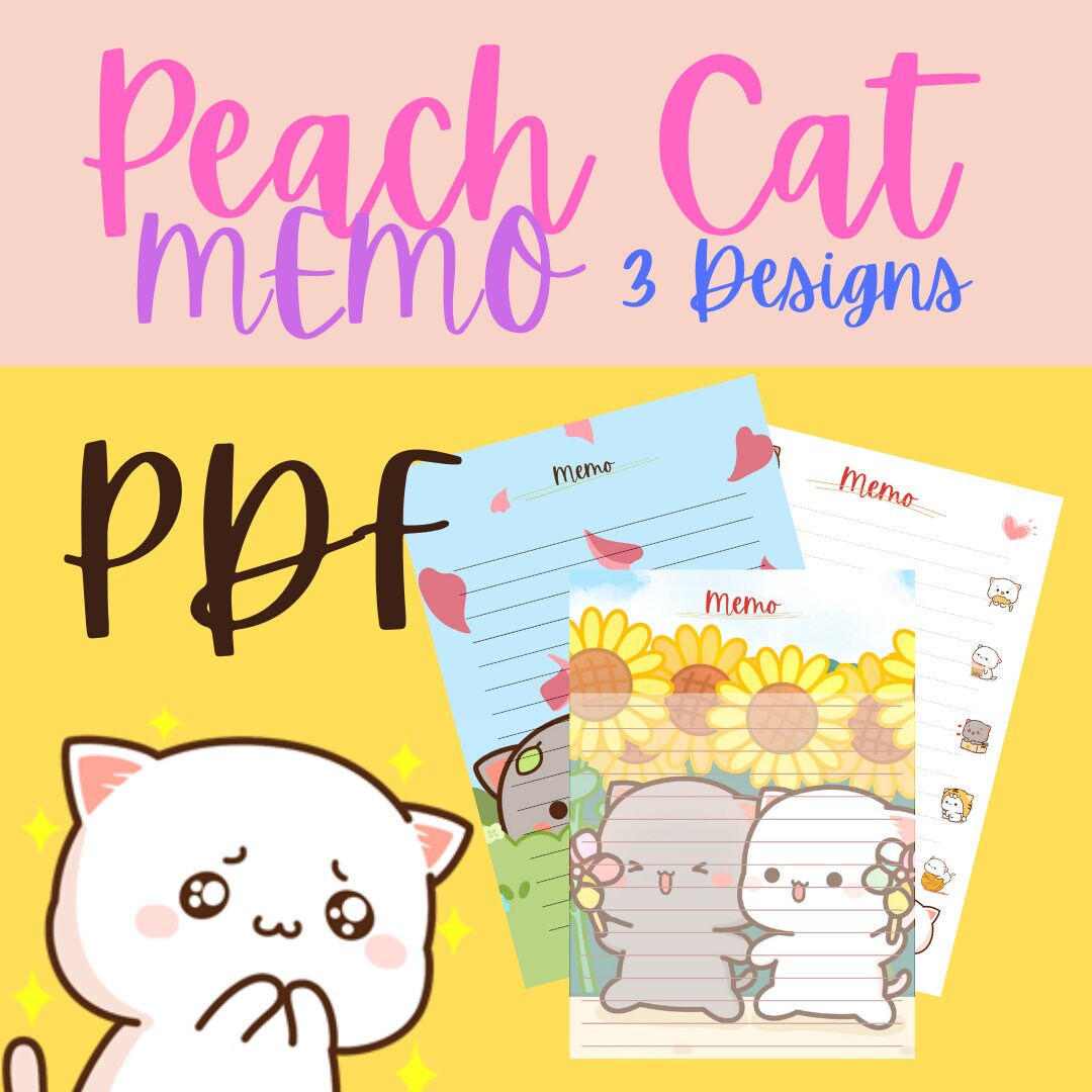 Printable Memo Peach Cat Sheet, Mochi Cat Printable Memo, Peach Goma ...