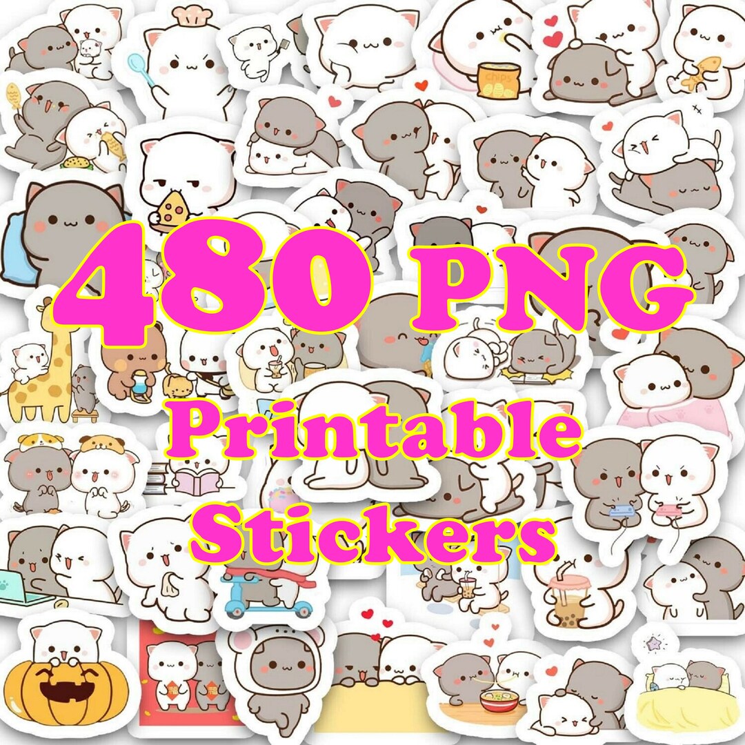 480 PNG Stickers, Sticker Png Bundle, Peach Cat Stickers, Mochi Cat ...