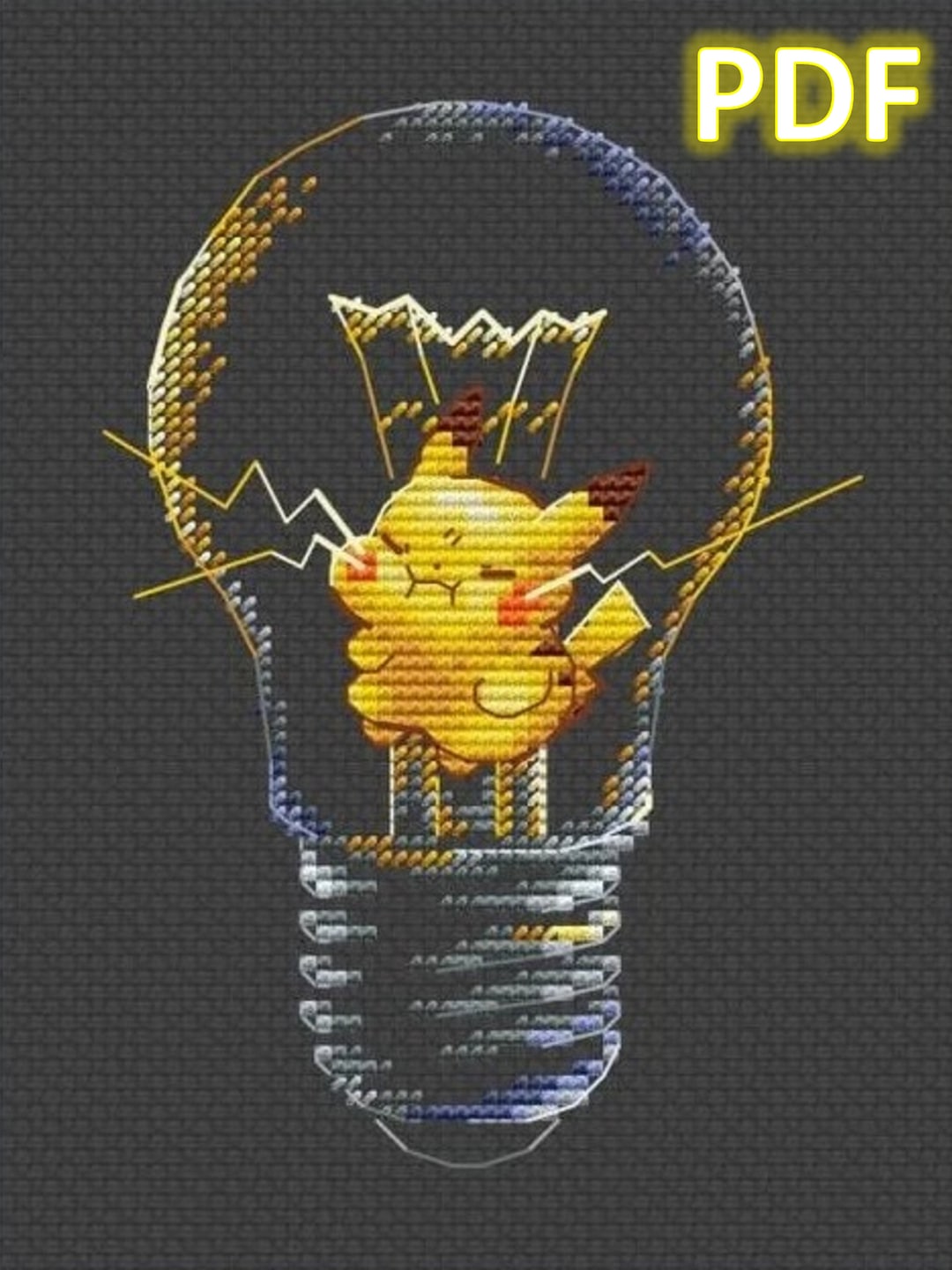 14 CT Pikachu in the Light Bulb Cross Stitch Pattern - Etsy