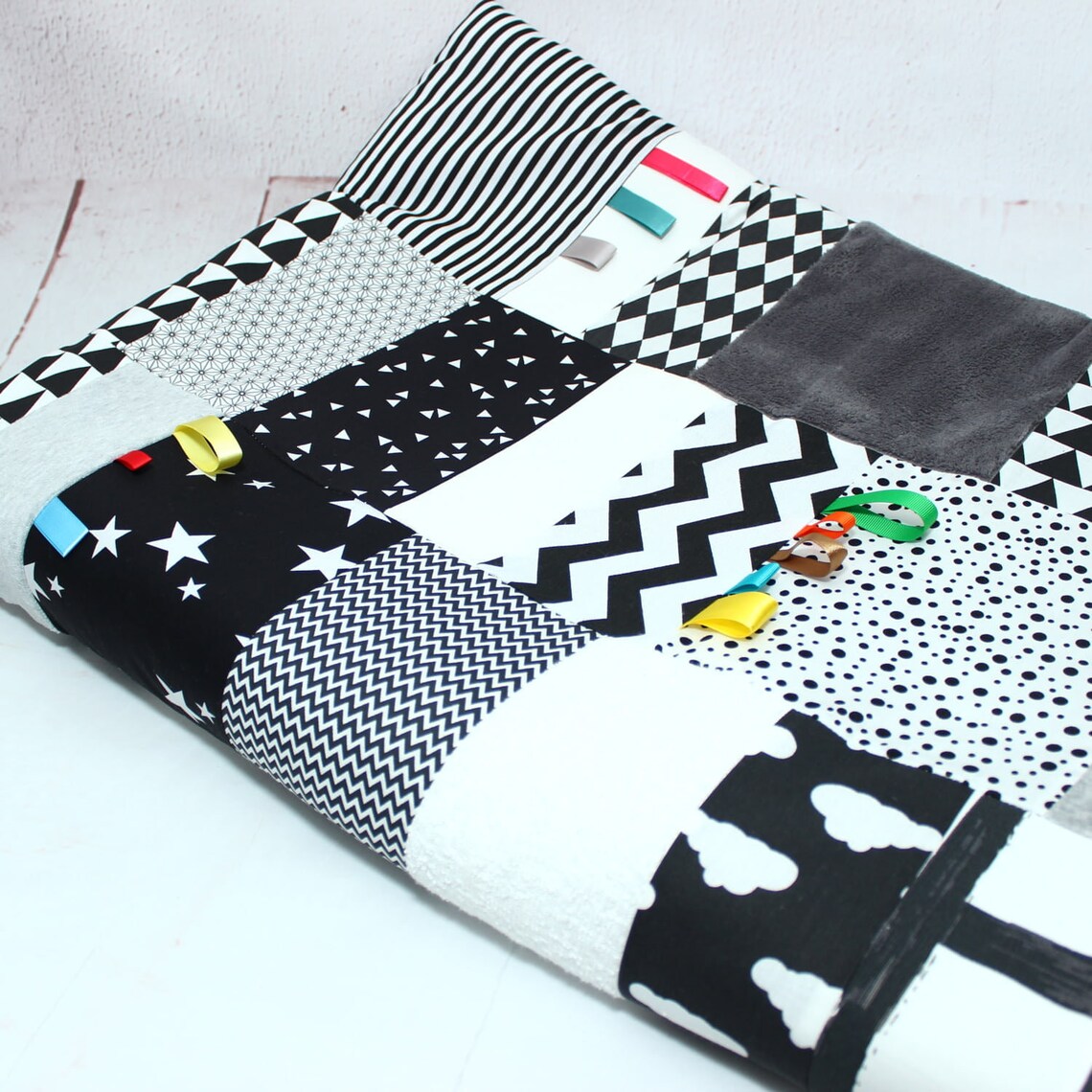 Montessori Play Mat, Baby Patchwork Quilt Playmat, Black and White ...