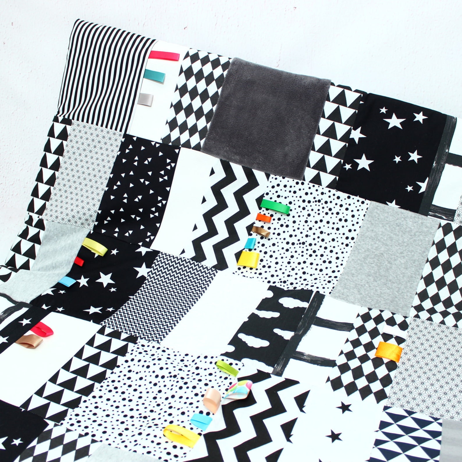 Montessori Play mat Baby Patchwork Quilt Playmat Black and | Etsy