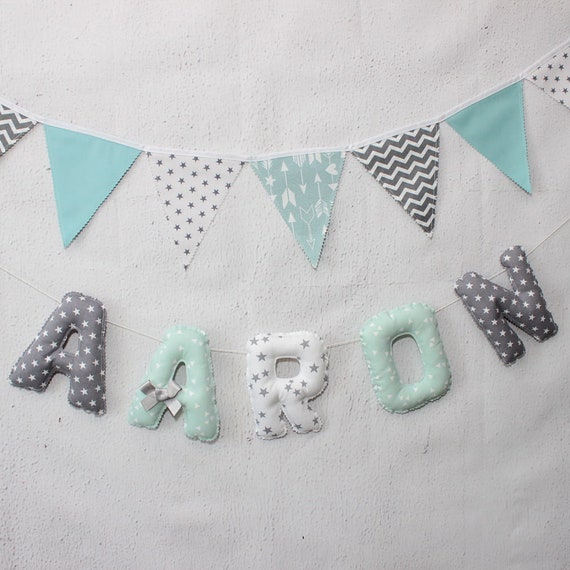 Mint & Grey Fabric Banner Personalized Shower Garland Teal | Etsy