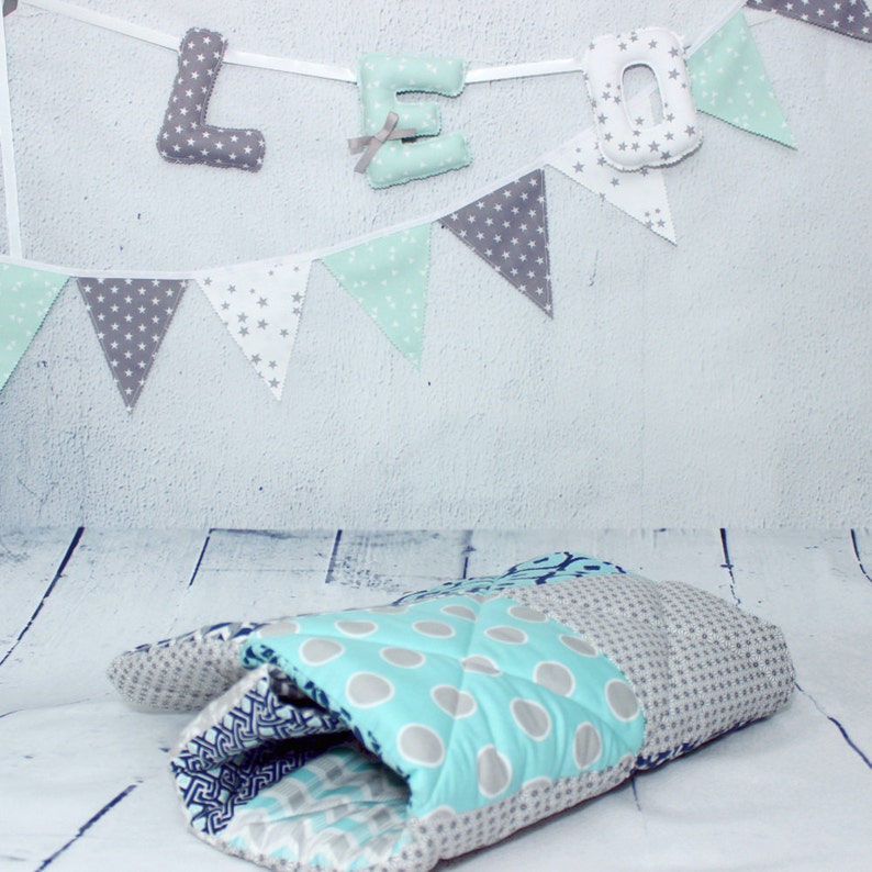 Mint & Grey Fabric Banner Personalized Shower Garland Teal | Etsy