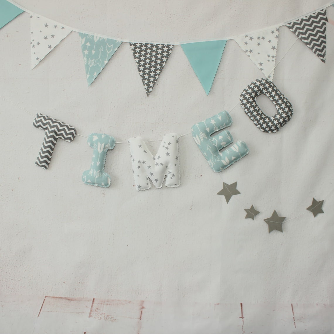 Mint & Grey Fabric Banner Personalized Shower Garland Teal | Etsy