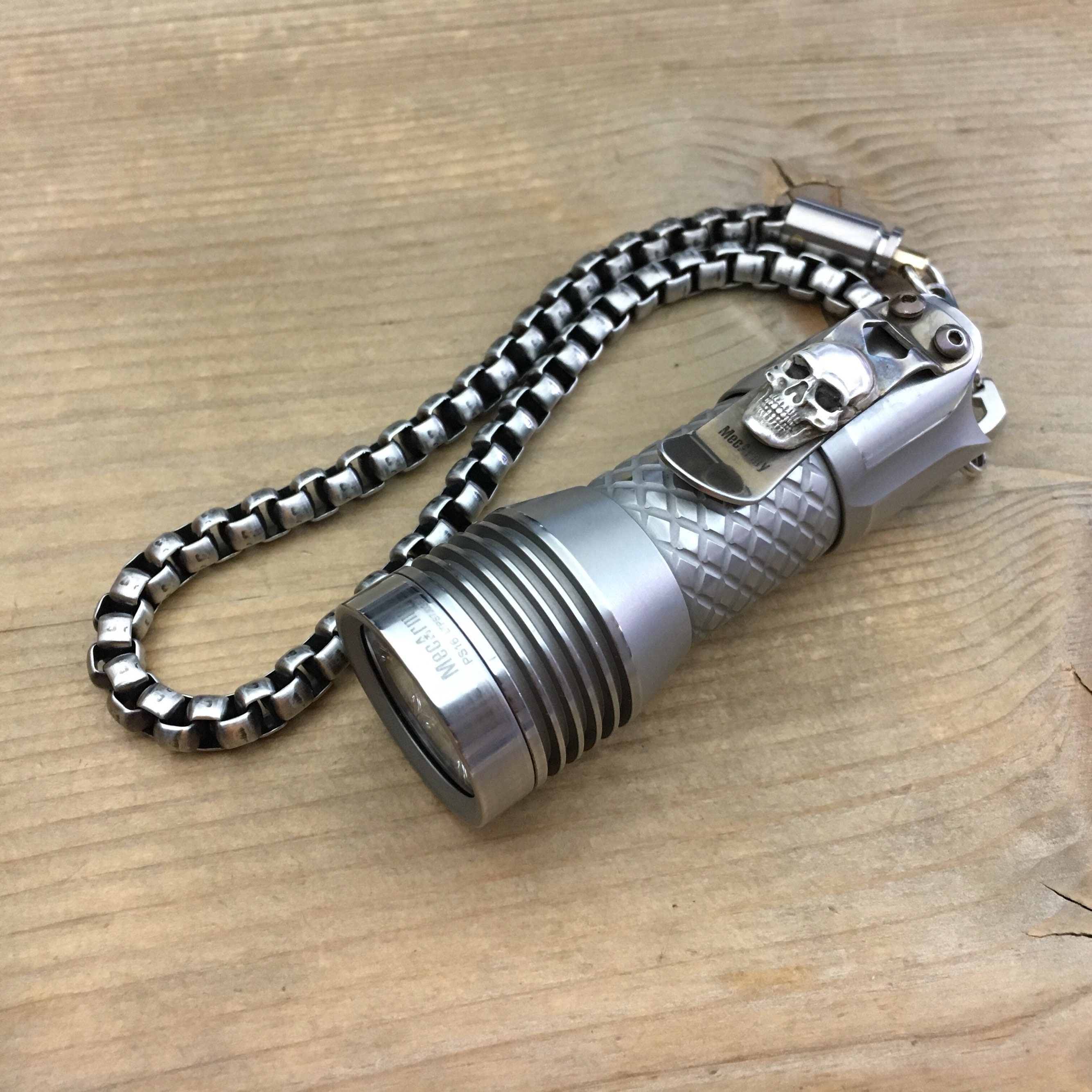 Sterling Silver Skull Clip / EDC Flashlight / Rechargeable Micro USB