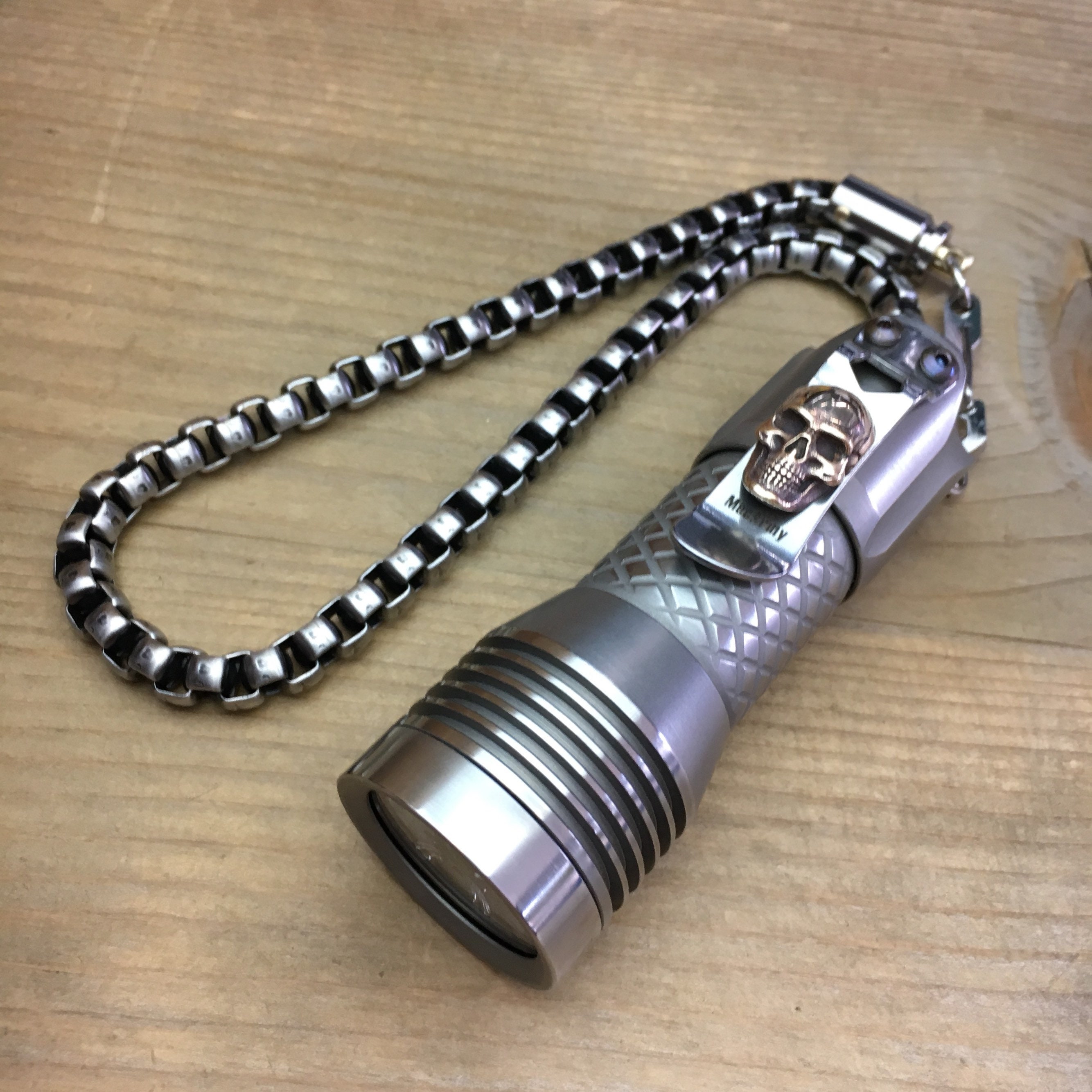 Brass Skull Clip / EDC Flashlight / Rechargeable Micro USB