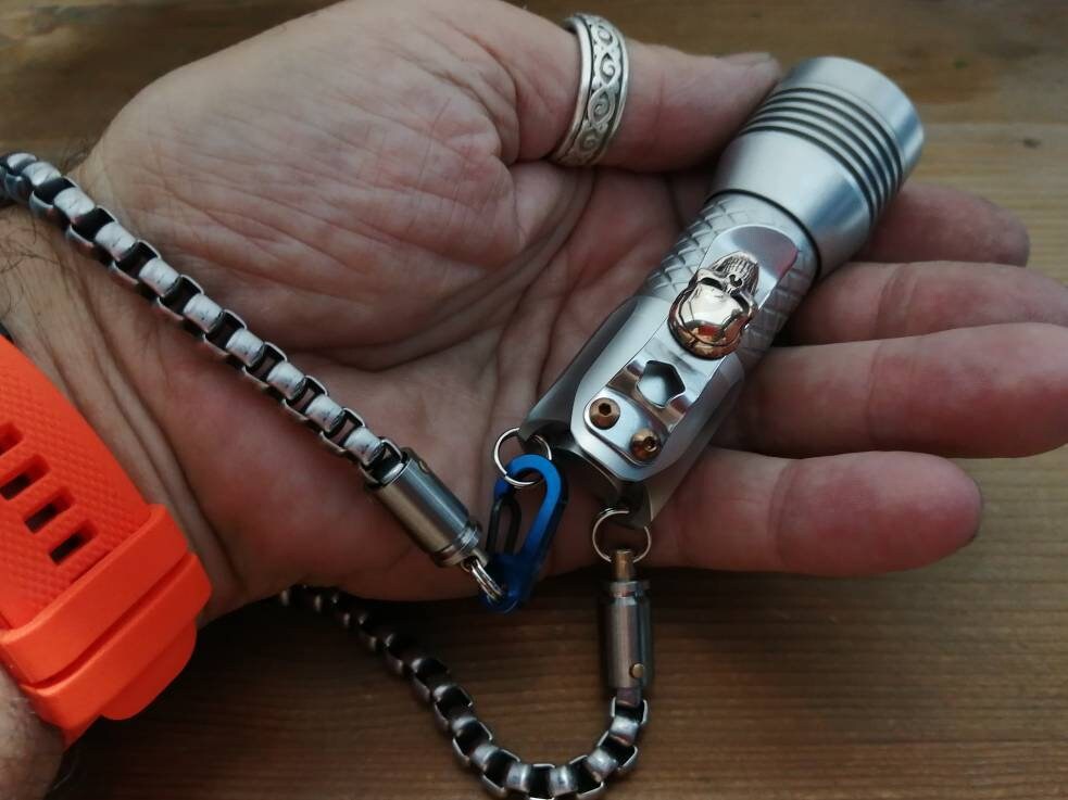 Brass Skull Clip / EDC Flashlight / Rechargeable Micro USB