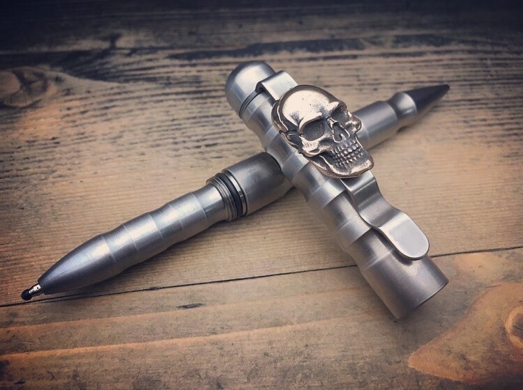 Solid Titanium Ballpoint Pen by Böker / XXL Silver Sterlin Skull Clip