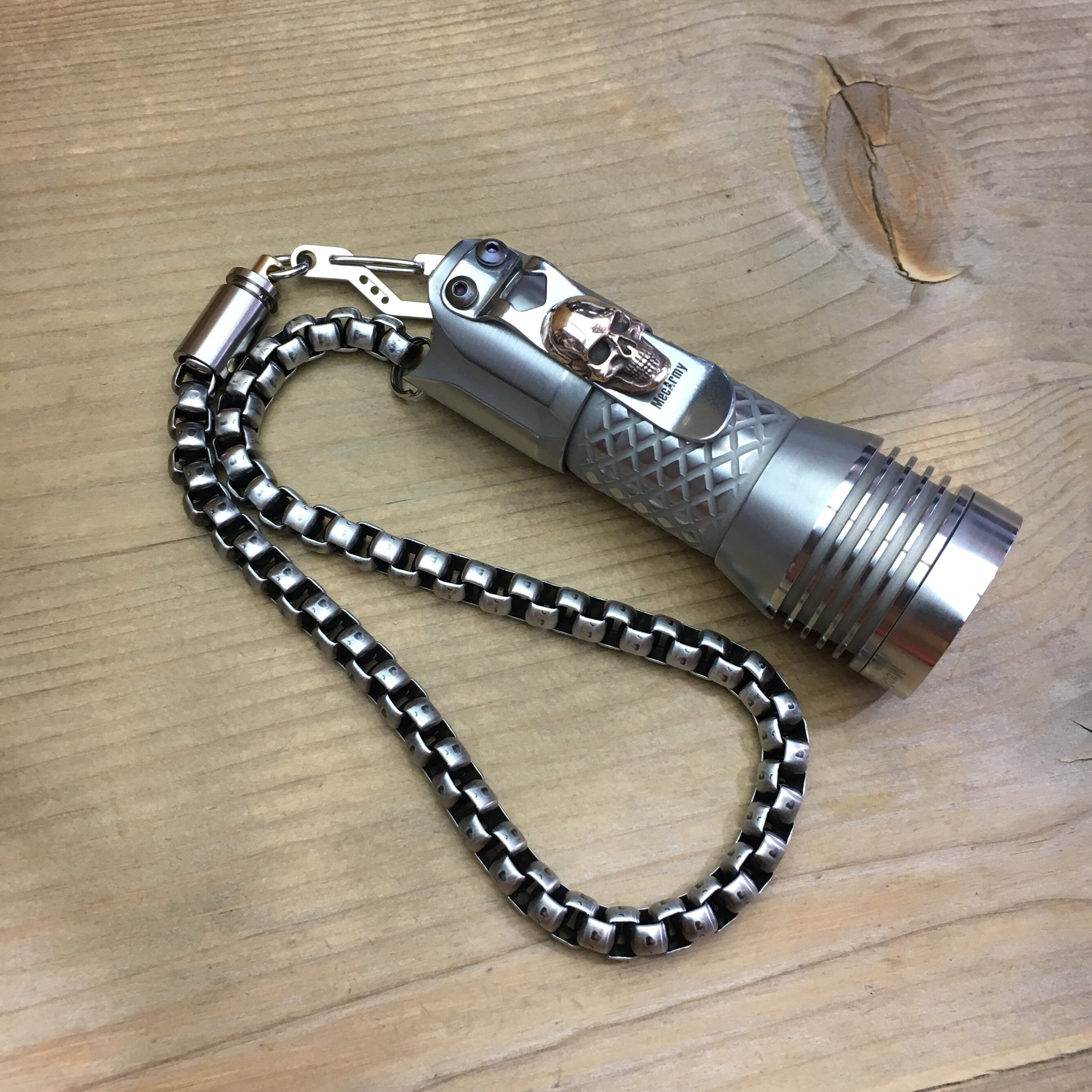 Brass Skull Clip / EDC Flashlight / Rechargeable Micro USB