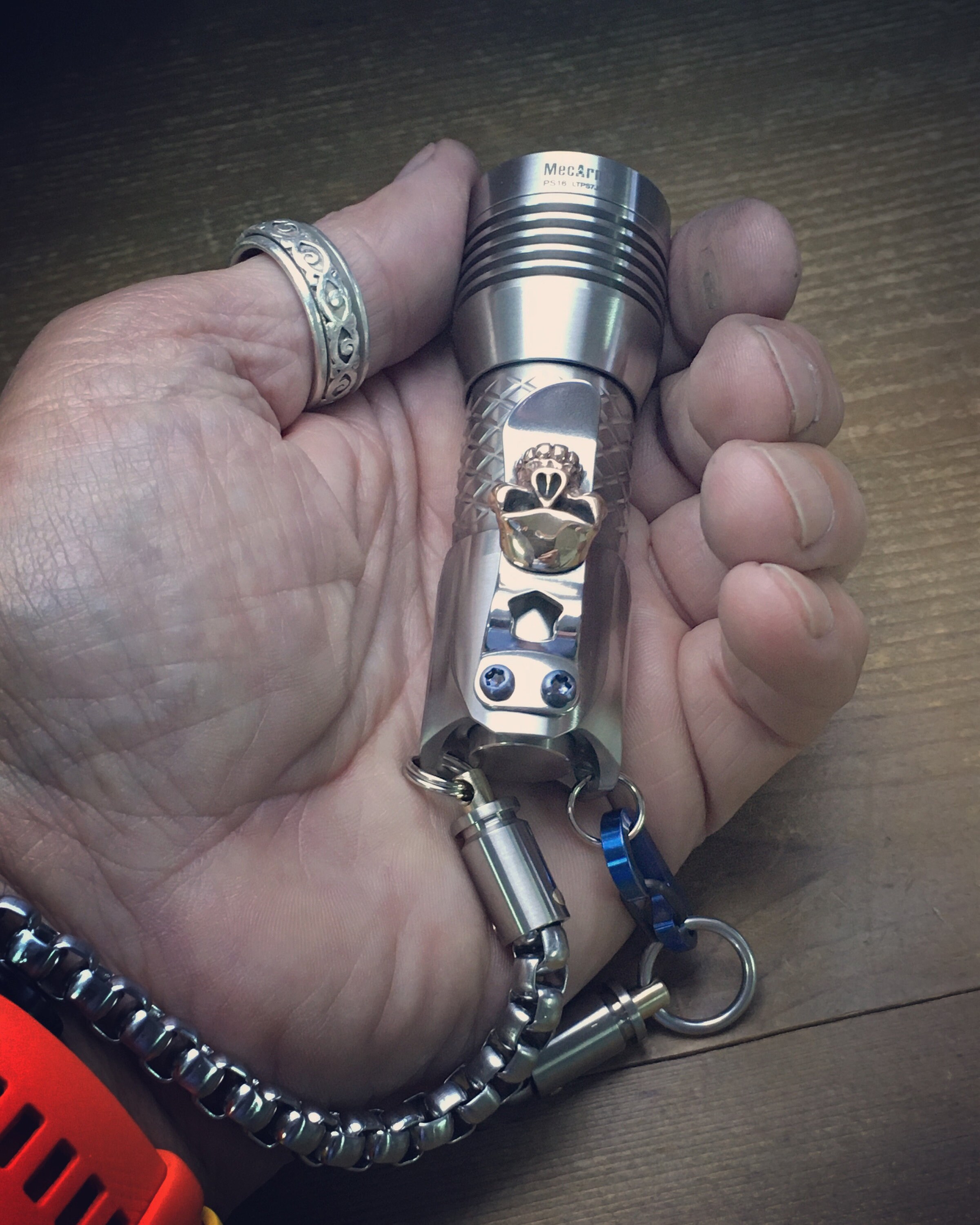 Brass Skull Clip / EDC Flashlight / Rechargeable Micro USB