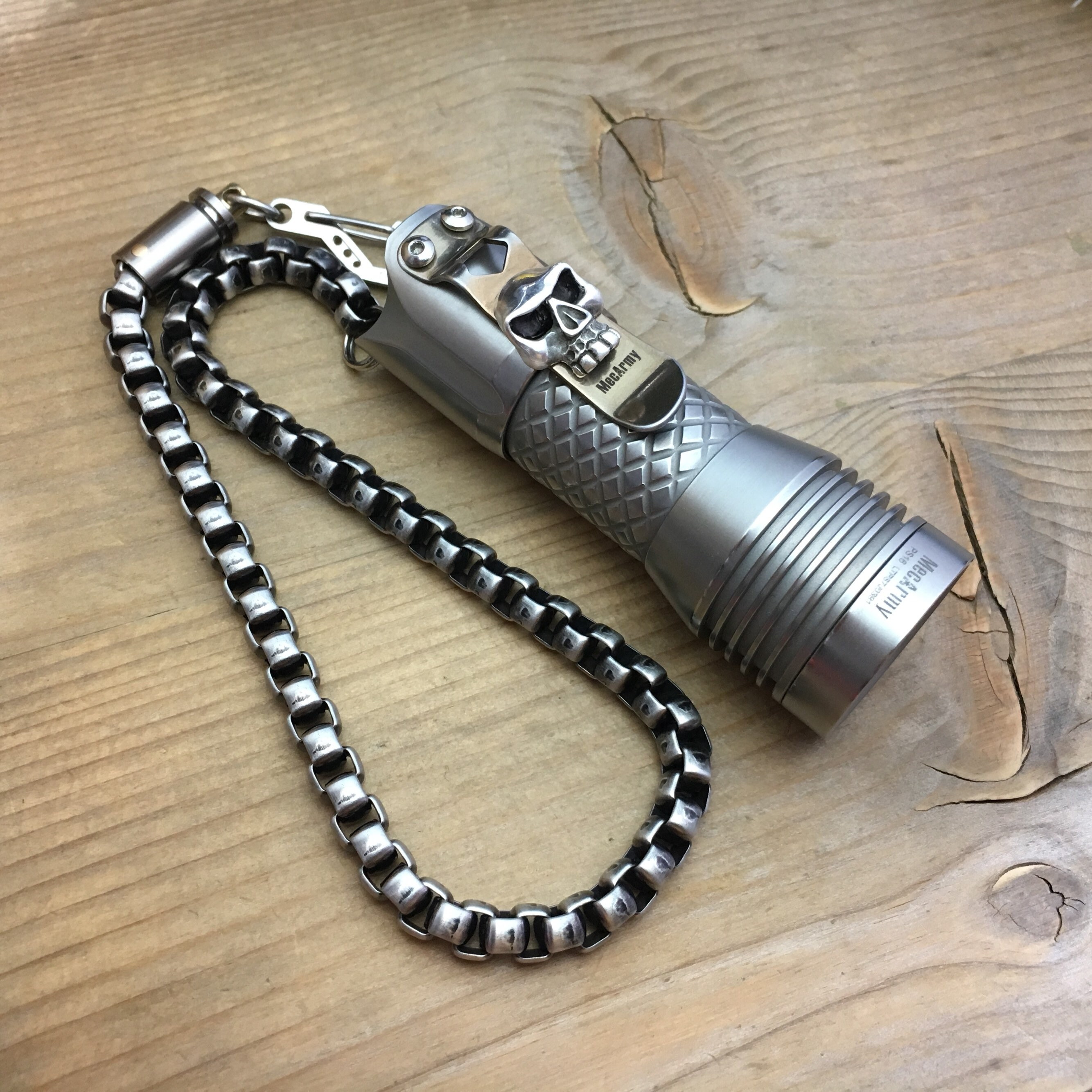 Sterling Silver Skull Monkey Clip / EDC Flashlight / Rechargeable Micro USB