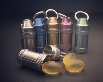 Solid Titanium Pill Container Bottle / Two Spaces / Aged Colors - Etsy