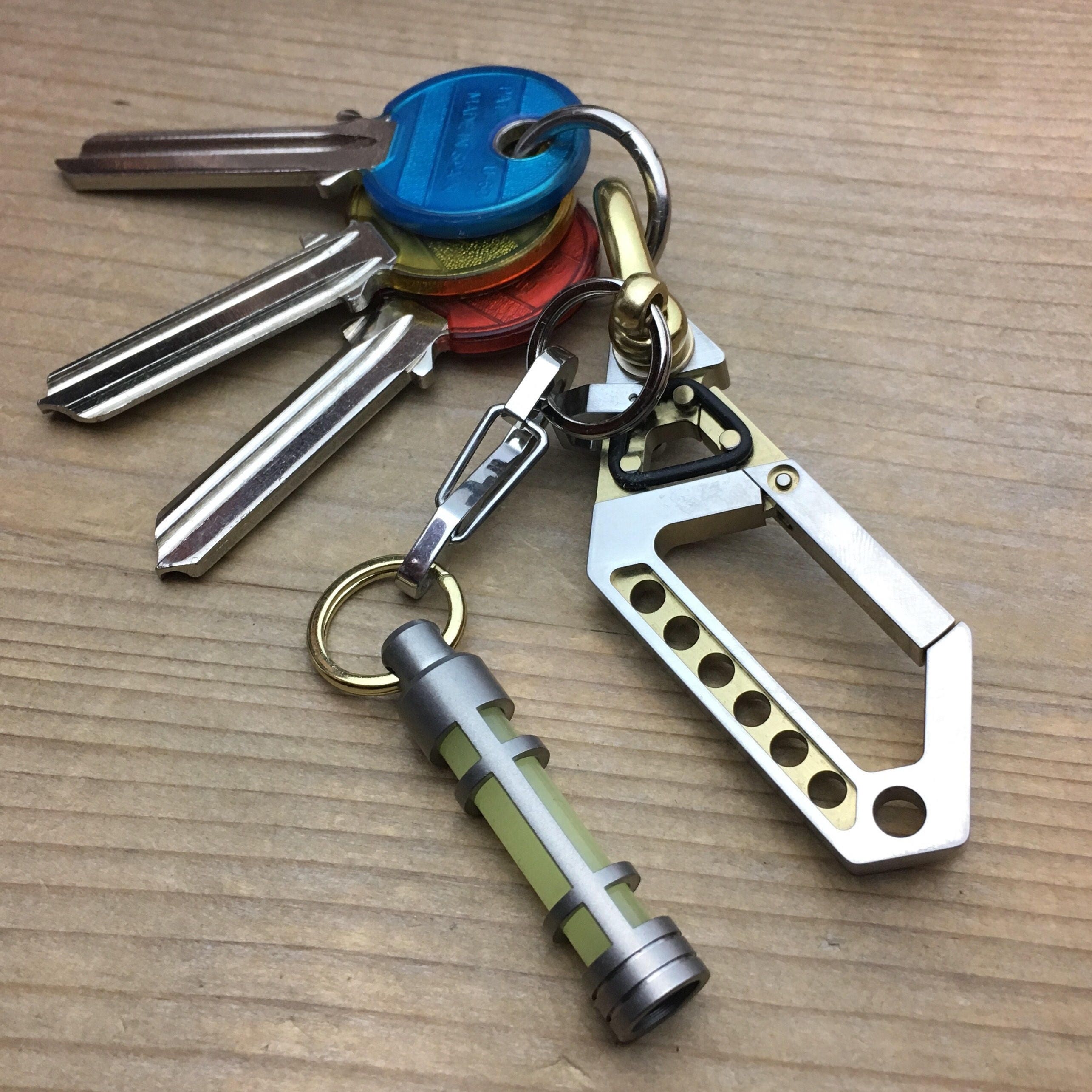 Ti- Drone Carabiner, Brass Shackle Key Chain