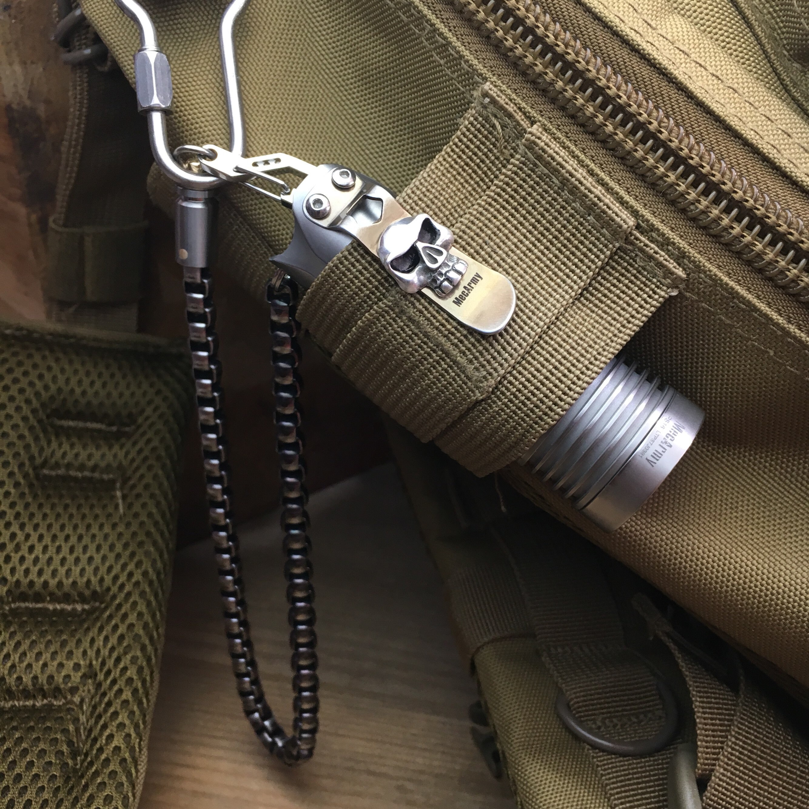 Sterling Silver Skull Monkey Clip / EDC Flashlight / Rechargeable Micro USB