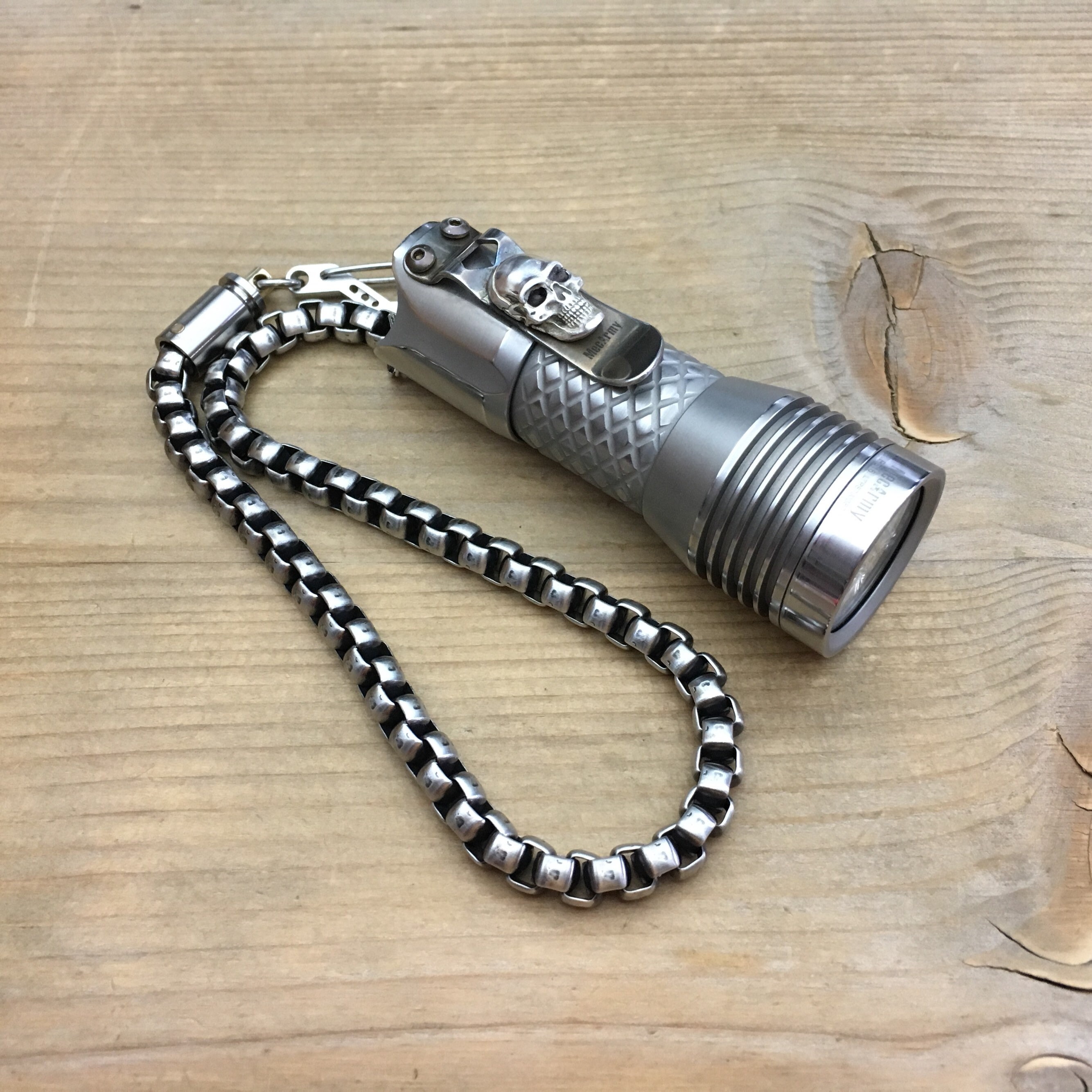 Sterling Silver Skull Clip / EDC Flashlight / Rechargeable Micro USB