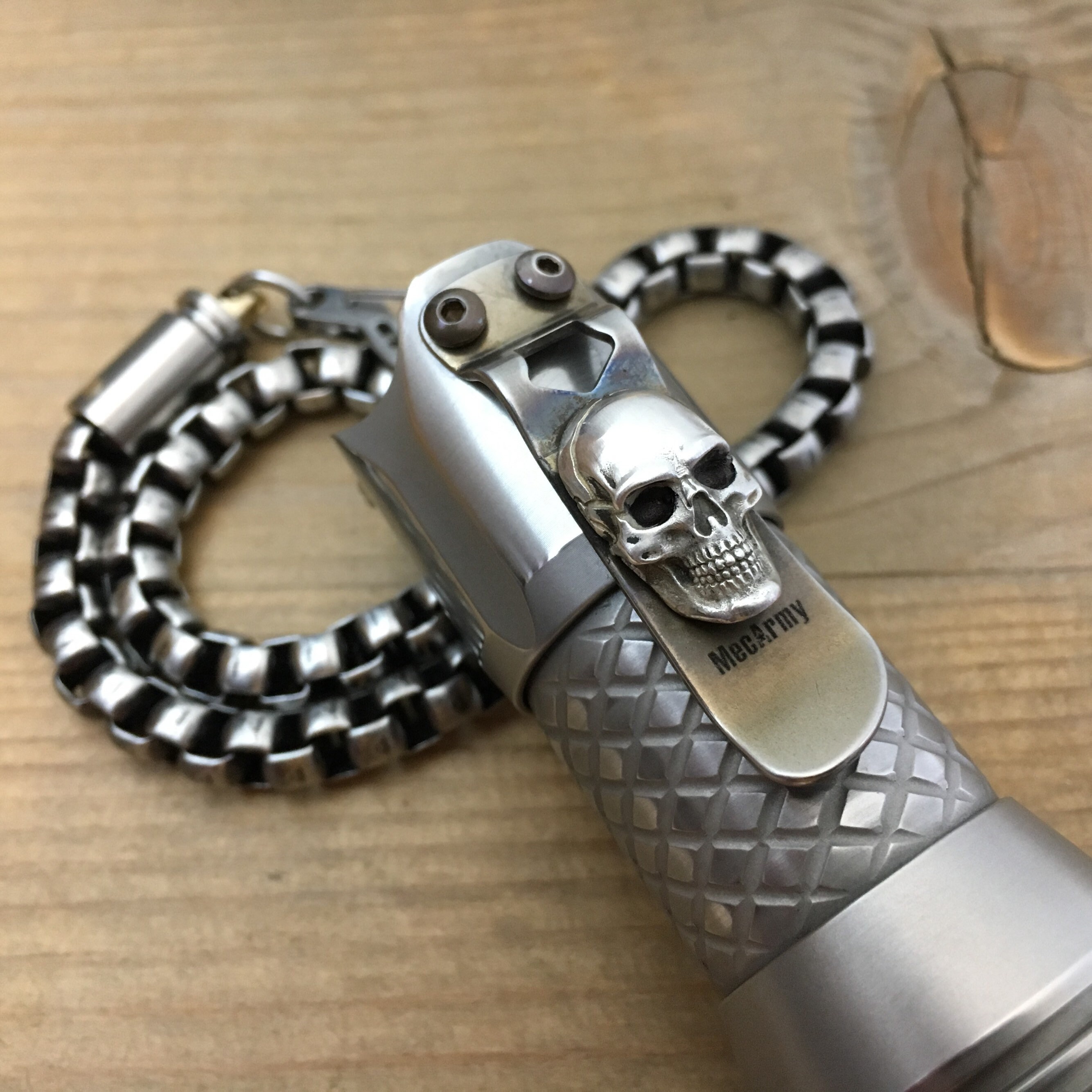 Sterling Silver Skull Clip / EDC Flashlight / Rechargeable Micro USB