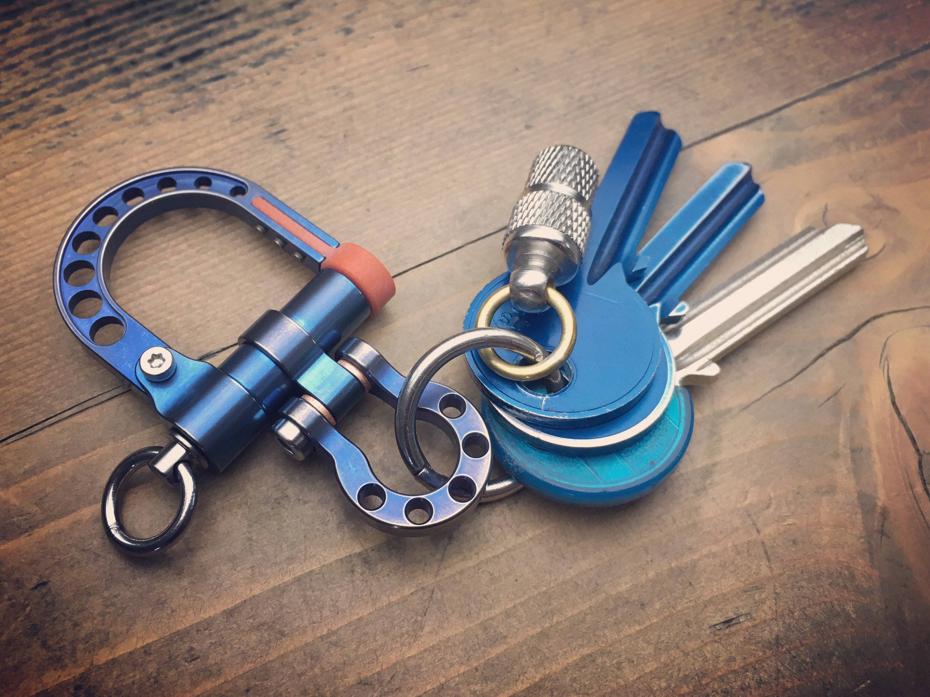 EDC Titanium Keychain - Titanium Shackle Carabiner - Aged Blue