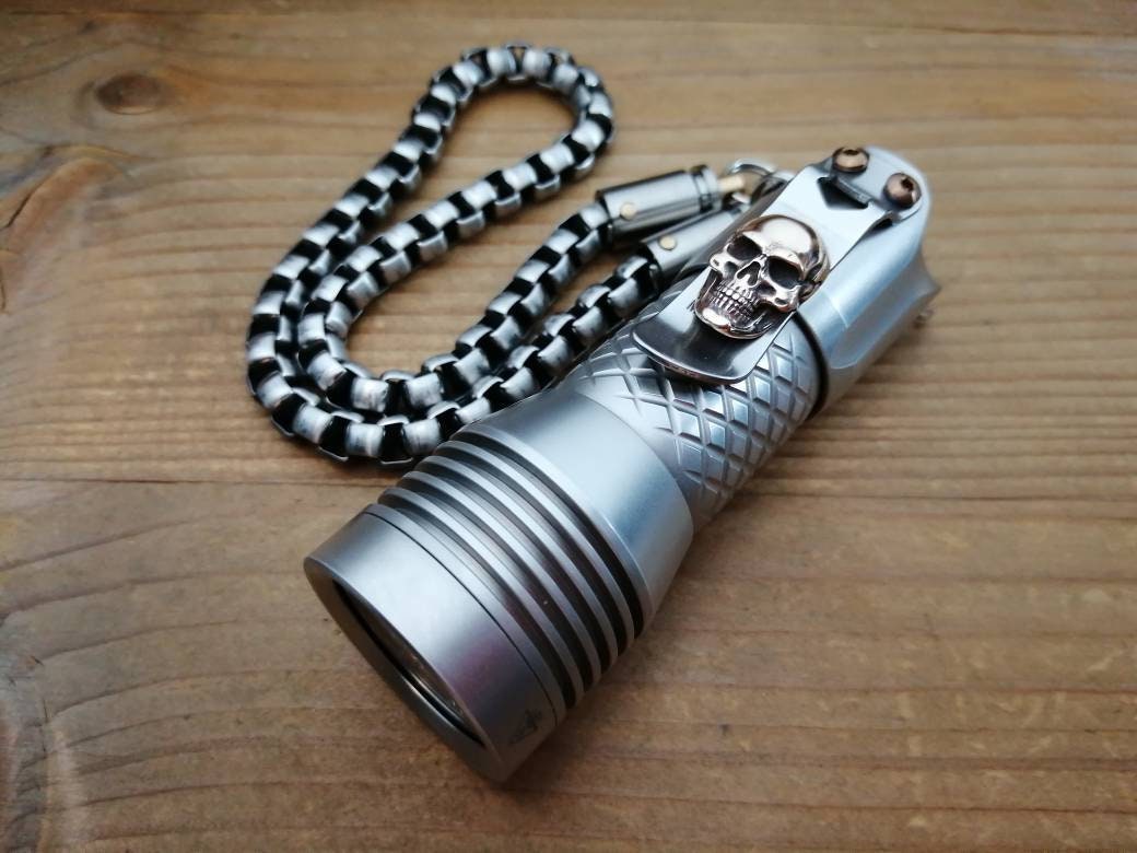Brass Skull Clip / EDC Flashlight / Rechargeable Micro USB