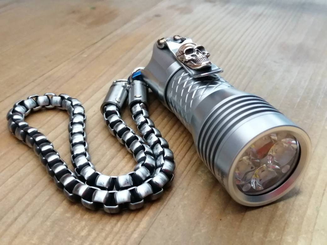 Brass Skull Clip / EDC Flashlight / Rechargeable Micro USB