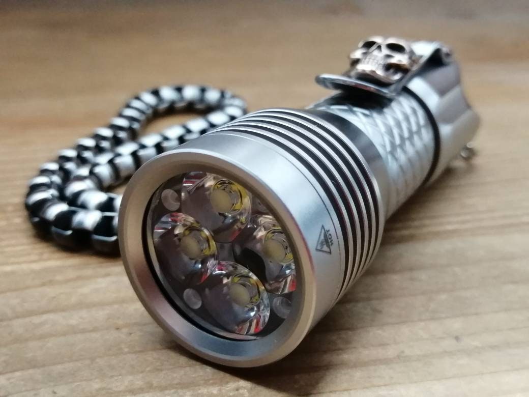 Brass Skull Clip / EDC Flashlight / Rechargeable Micro USB