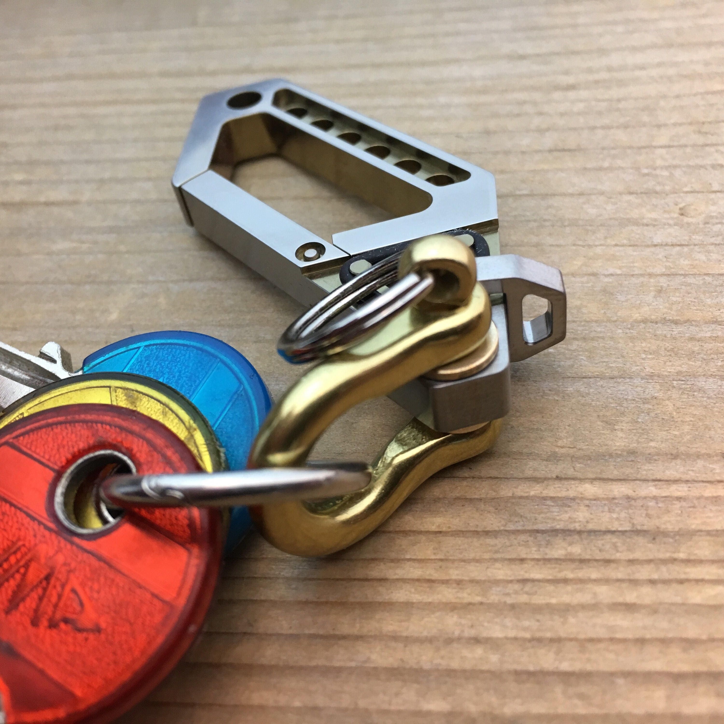 Ti- Drone Carabiner, Brass Shackle Key Chain