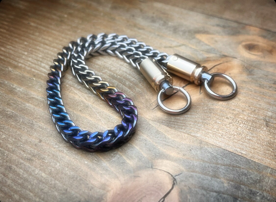 Wallet chain hardware with double Swivels of Cal. 9mm caps and Rainbow ...